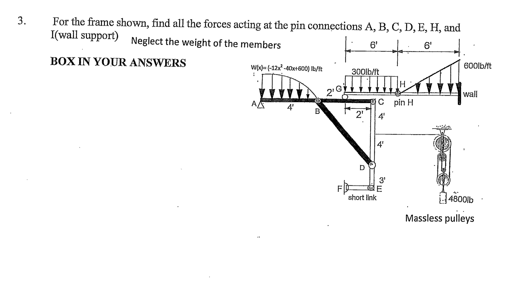 Solved 3. For the frame shown, find all the forces acting at | Chegg.com