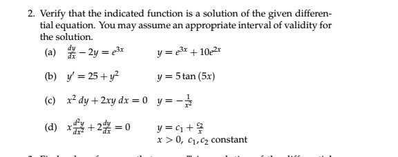 Solved 2. Verify that the indicated function is a solution | Chegg.com