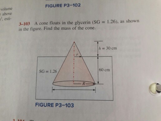 Solved FIGURE P3-102 volume above esti- 3-103 A cone floats | Chegg.com Solved FIGURE P3-102 volume above esti- 3-103 A cone floats | Chegg.com