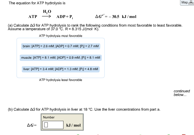 Solved The equation for ATP hydrolysis is Calculate AG for | Chegg.com