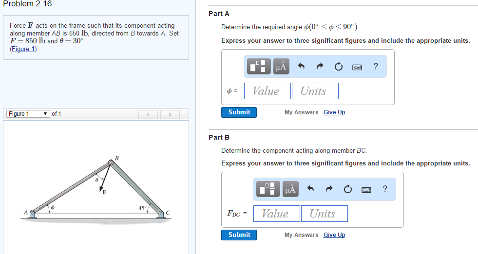 Solved Force F acts on the frame such that its component | Chegg.com