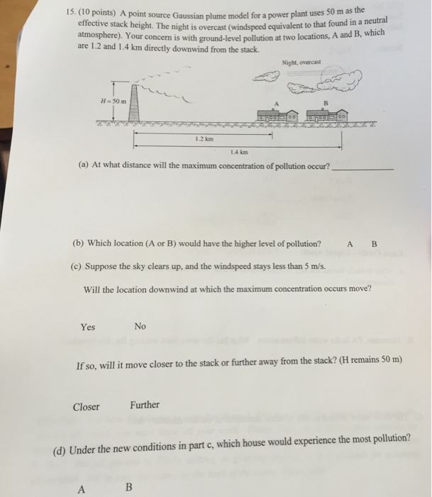 Solved A point source Gaussian plume model for a power plant | Chegg.com