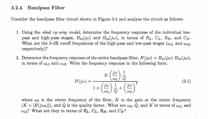 Solved Consider the bandpass filter circuit shown in Figure | Chegg.com