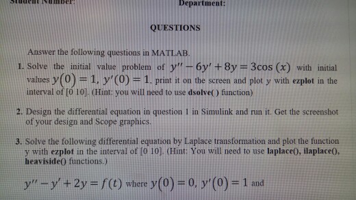 Solved Department Questions Answer The Following Questions 