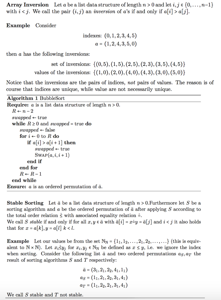 Solved Array Inversion Let a be a list data structure of | Chegg.com