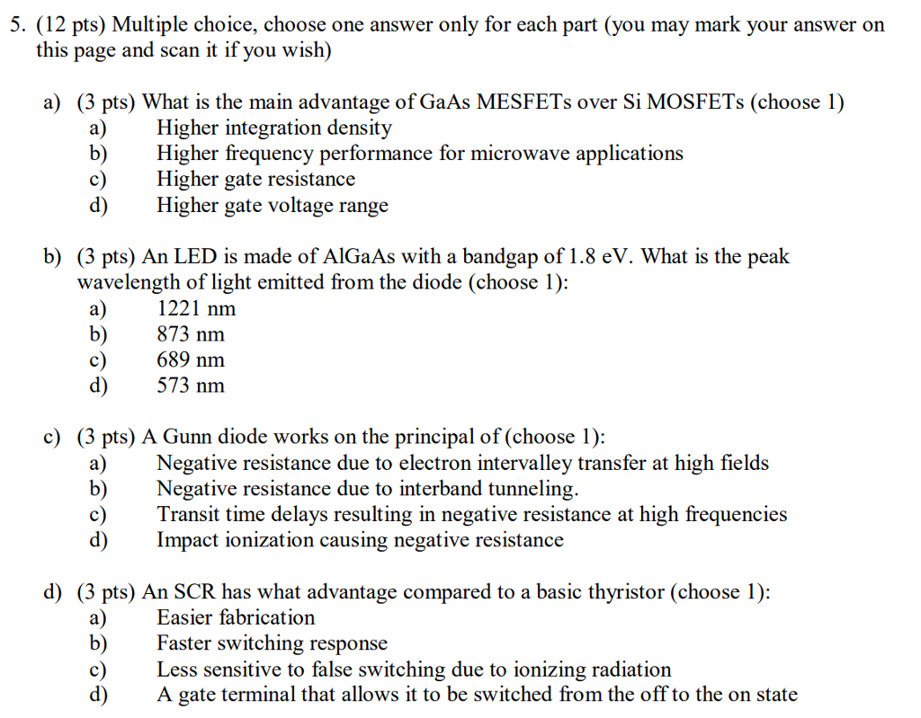 Solved 5· (12 pts) Multiple choice, choose one answer only | Chegg.com