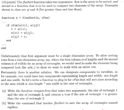 Solved The flexsort function takes two arguments: first is | Chegg.com