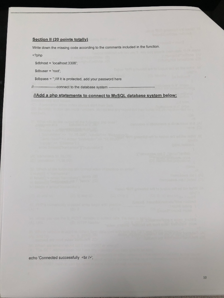Solved Section II (20 points totally) Write down the missing | Chegg.com