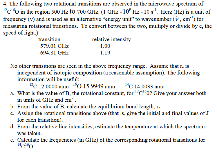 4. The following two rotational transitions are | Chegg.com