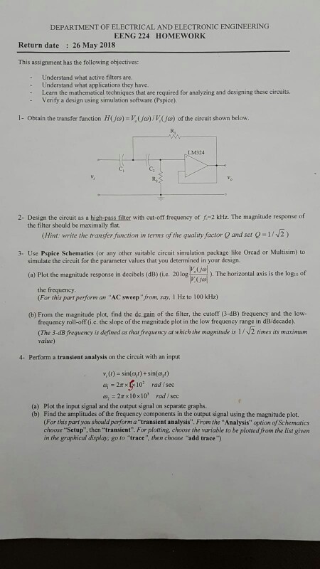 Solved DEPARTMENT OF ELECTRICAL AND ELECTRONIC ENGINEERING | Chegg.com