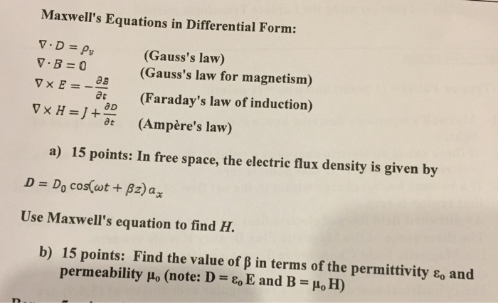 Solved Maxwell's Equation in Differential Form: delta | Chegg.com