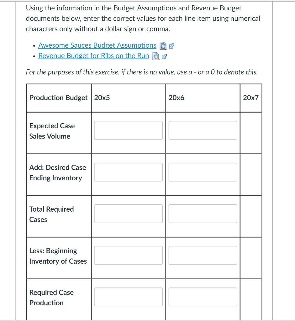 Solved Using the information in the Budget Assumptions and | Chegg.com