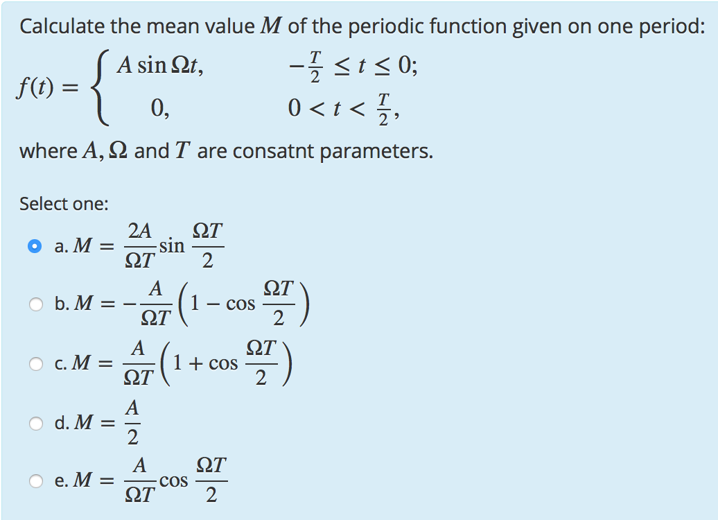 Solved Calculate the mean value M of the periodic function | Chegg.com