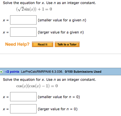 Solved Solve the equation for x. Use n as an | Chegg.com