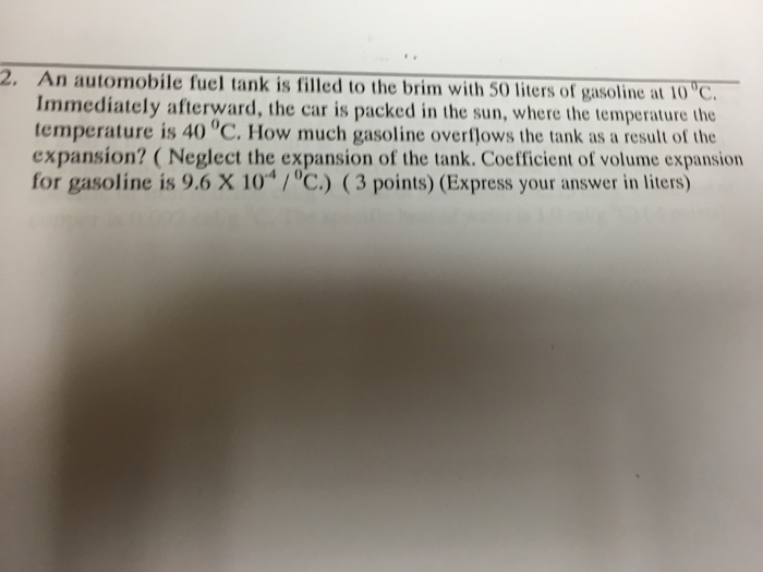 Solved An automobile fuel tank is lilted to the brim with 50 | Chegg.com