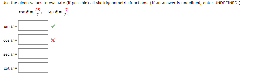 Solved Use the given values to evaluate (if possible) all | Chegg.com