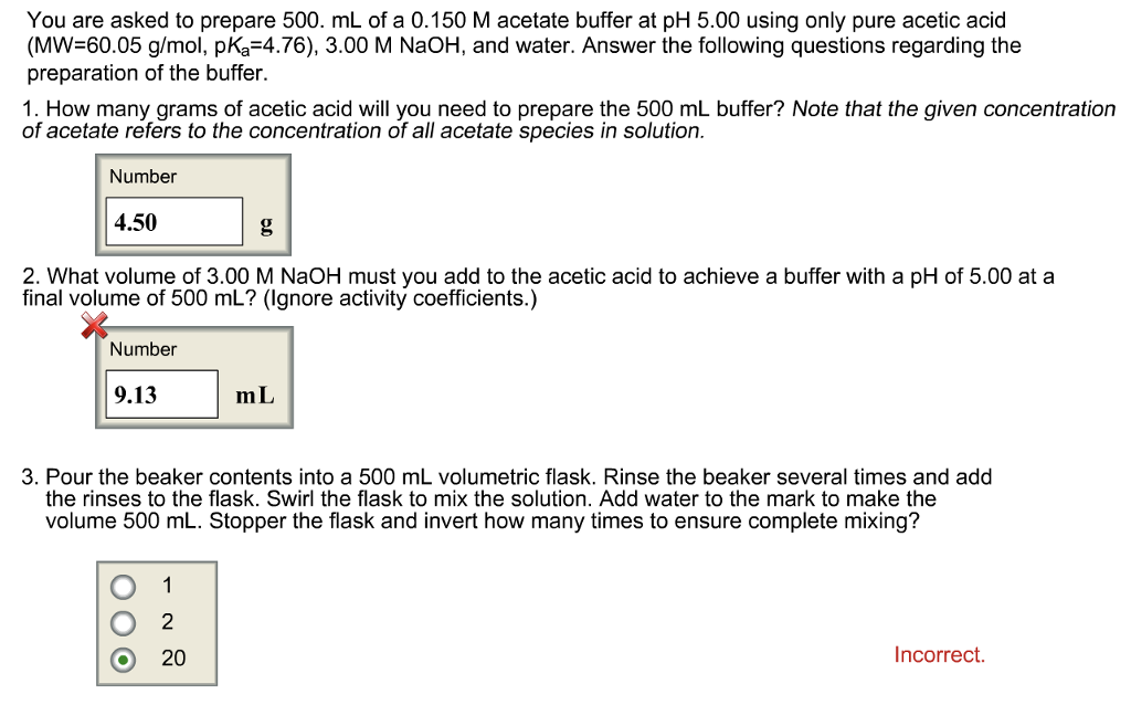 Solved You are asked to prepare 500. mL of a 0.150 M acetate | Chegg.com