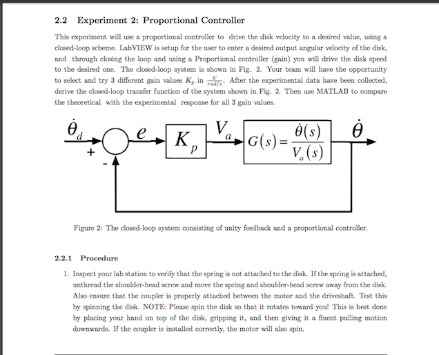 Solved 2.2 Experiment 2: Proportional Controller This | Chegg.com