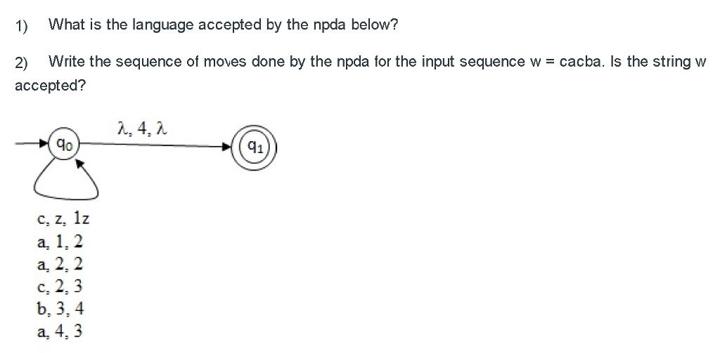 Solved 1) What is the language accepted by the npda below? | Chegg.com