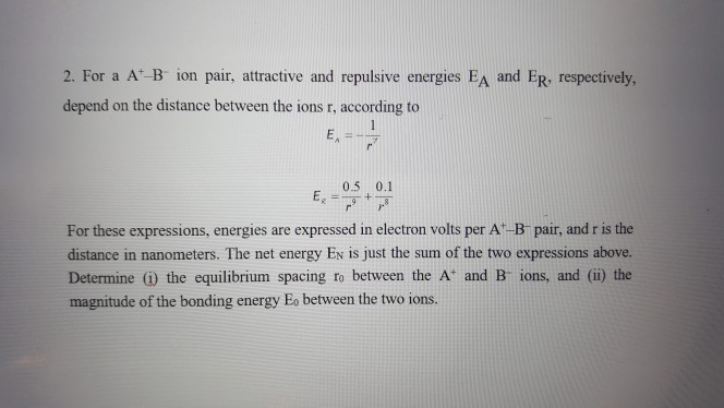 Solved 2. For a A-B ion pair, attractive and repulsive | Chegg.com