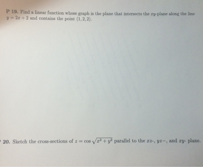 Solved P 19. Find a linear function whose graph is the plane | Chegg.com