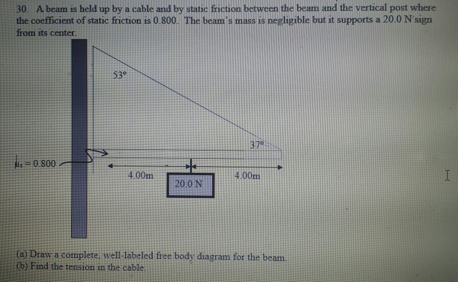 Solved A beam is held up by a cable and by static friction | Chegg.com