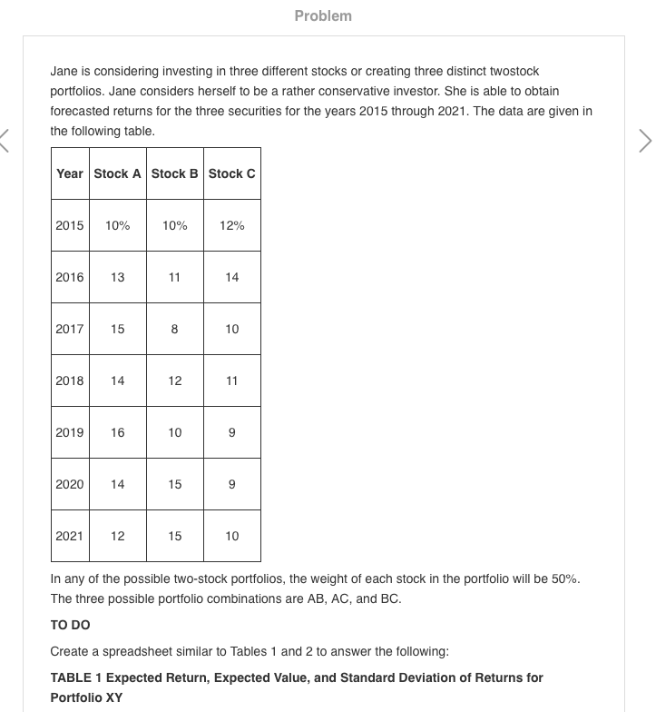 Solved Problem Jane is considering investing in three | Chegg.com