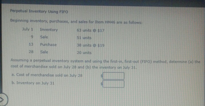 Solved Perpetual Inventory Using FIFO Beginning inventory, | Chegg.com