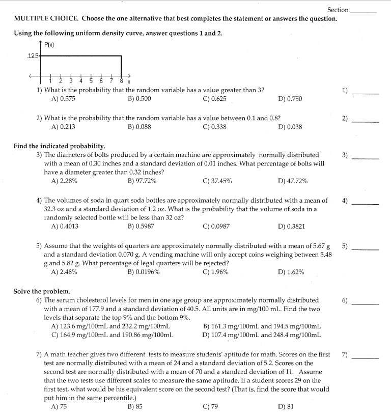 Solved Section Multiple Choice Choose The One Alternative