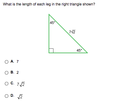 Solved What is the length of each leg in the right triangle | Chegg.com