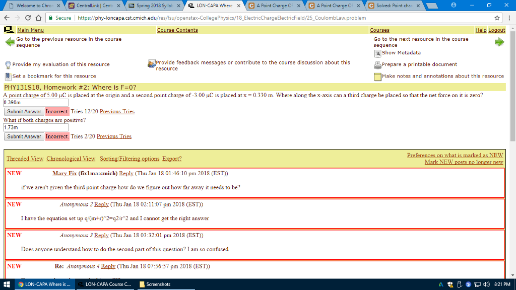 Solved D Welcome to Chro-× 四CentralLinkl Cen-x Spring 2018 | Chegg.com