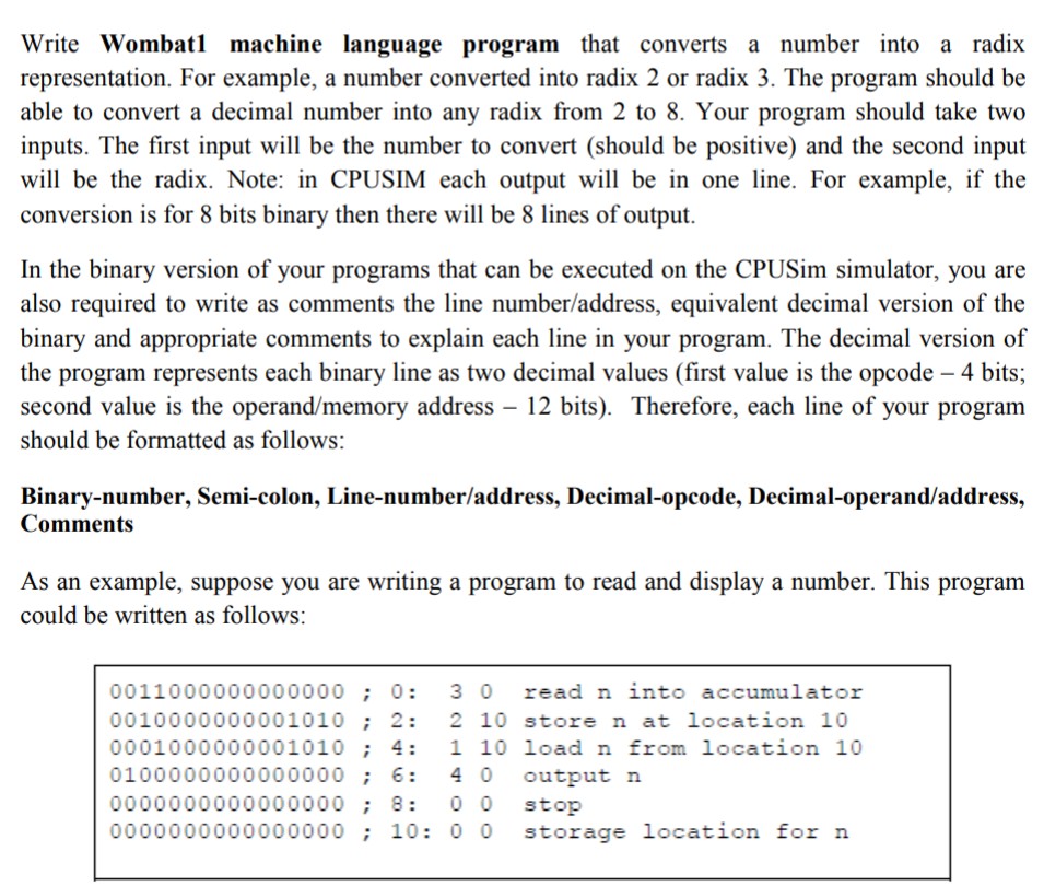 Solved Write Wombatl machine language program that converts | Chegg.com