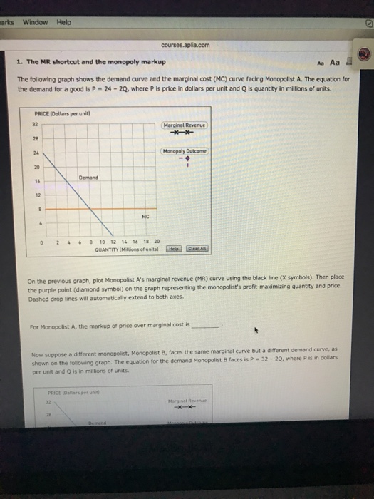 Solved arks Window Help 1. The MR shortcut and the monopoly | Chegg.com