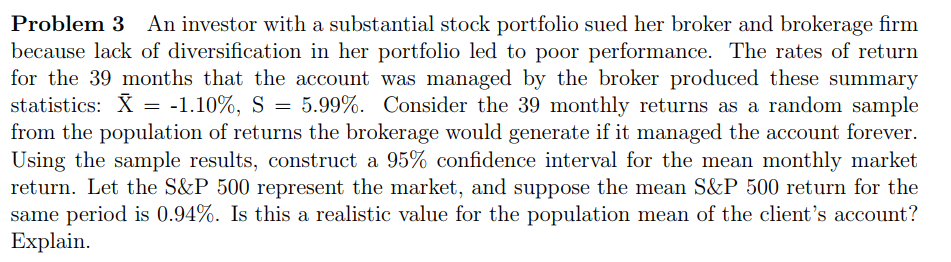 Solved Problem 3 An investor with a substantial stock | Chegg.com