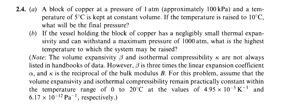 Solved A block of copper at a pressure of 1 atm | Chegg.com