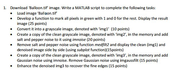 Download 'Balloon.tif' image. Write a MATLAB script | Chegg.com