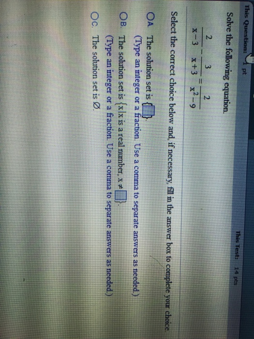 Solved Solve The Following Equation Select The Correct
