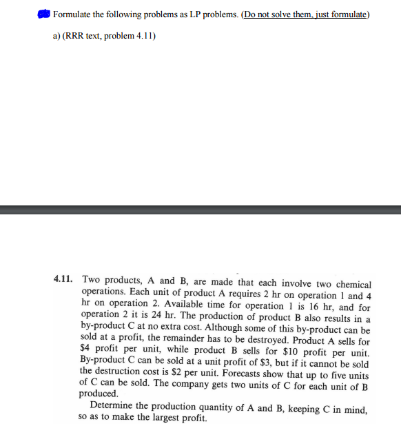 Solved Formulate The Following Problems As Lp Problems Do 