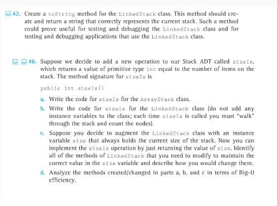 Solved R 42. Create a tostring method for the Linked Stack | Chegg.com