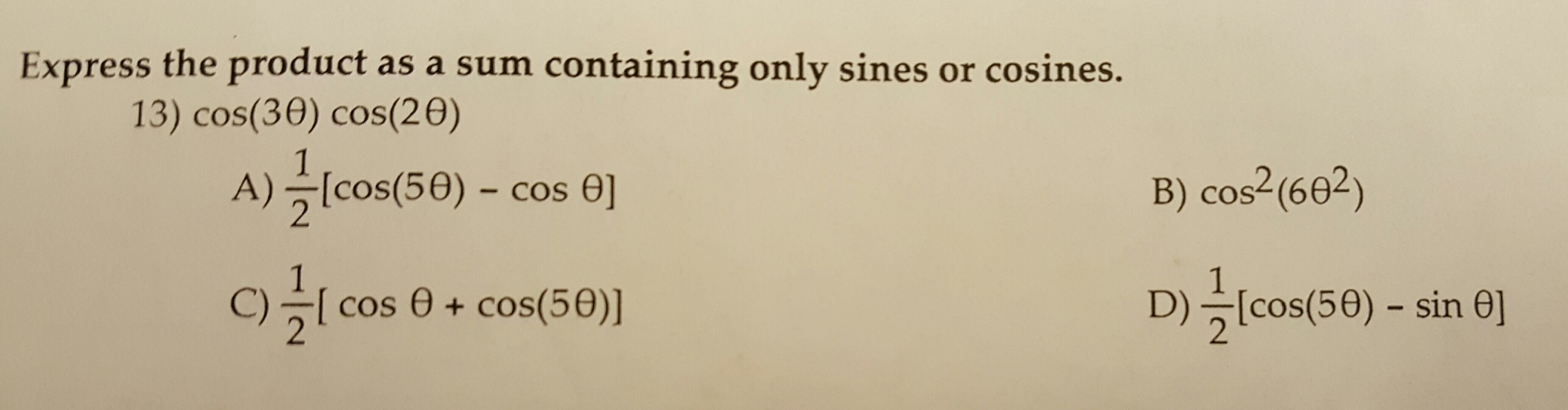 Solved Express the product as a sum containing only sines or | Chegg.com