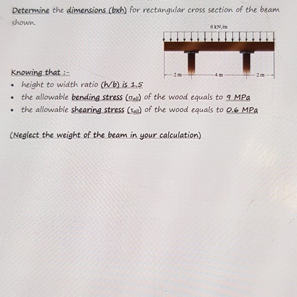 Solved Determine the dimensions (bxh) for rectangular cross | Chegg.com
