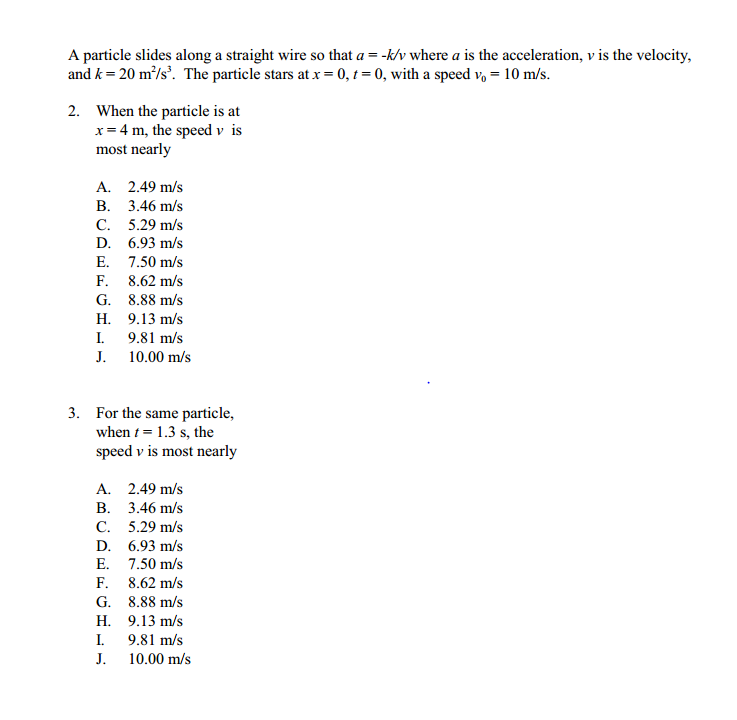 Solved A particle slides along a straight wire so that a = | Chegg.com