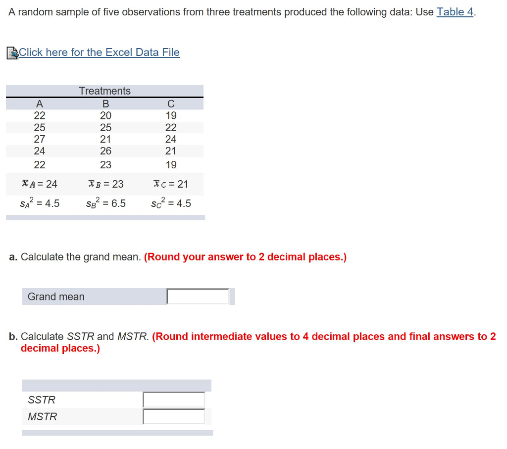 Solved A random sample of five observations from three | Chegg.com