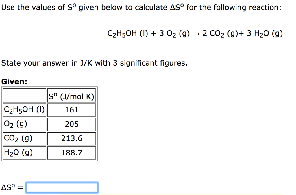 Solved Use the values of So given below to calculate ASo for | Chegg.com