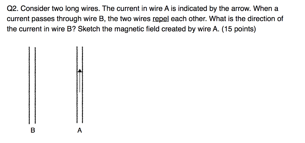 Solved Q2. Consider two long wires. The current in wire A is | Chegg.com