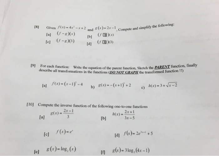 Solved Given f(x) = 4x^2 - x + 2 and g(x) = 2x - 1. Compute | Chegg.com