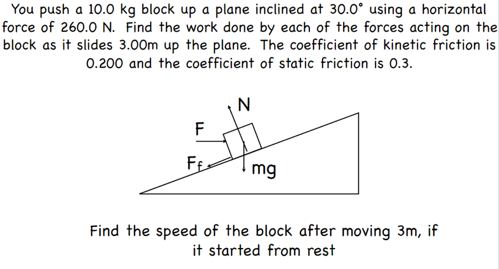 Solved You push a 10.0 kg block up a plane inclined at 30.0 | Chegg.com