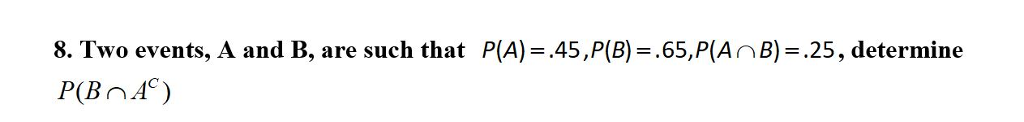 Solved Two events, A and B, are such that P(A) = .45, P(B) = | Chegg.com