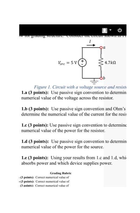 Solved 4.7km 5 V Figure 1. Circuit with a voltage source and | Chegg.com