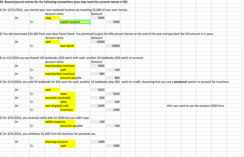 Solved R1: Record journal entries for the following | Chegg.com